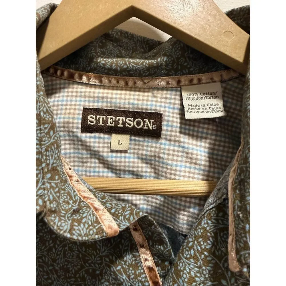 Stetson | Shirts | Stetson Western Shirt Mens Large Olive Green Blue ...
